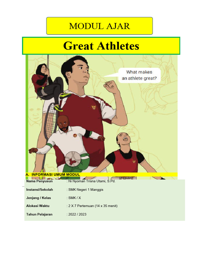 Modul Ajar Great Athletes Kelas X | PDF