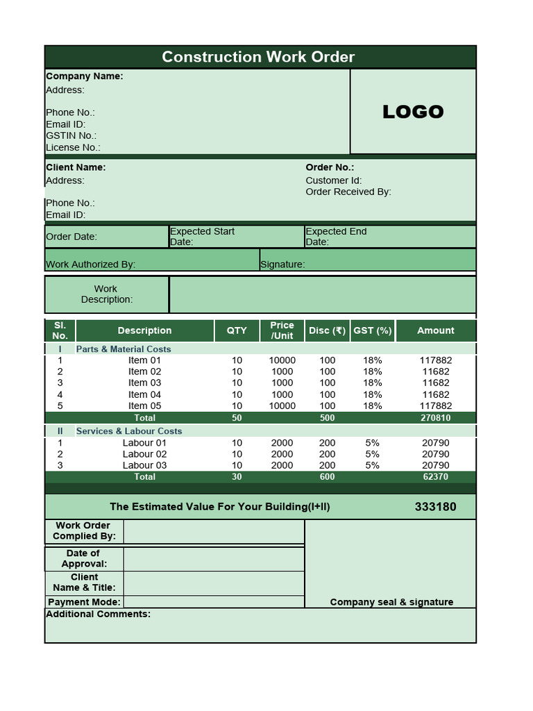 Construction Work Order Format 02 | PDF | Finance & Money Management