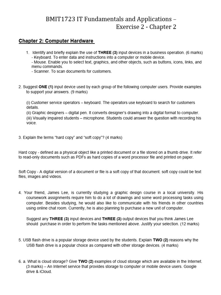 Exercise 2Q - Chapter 2 Computer Hardware | PDF