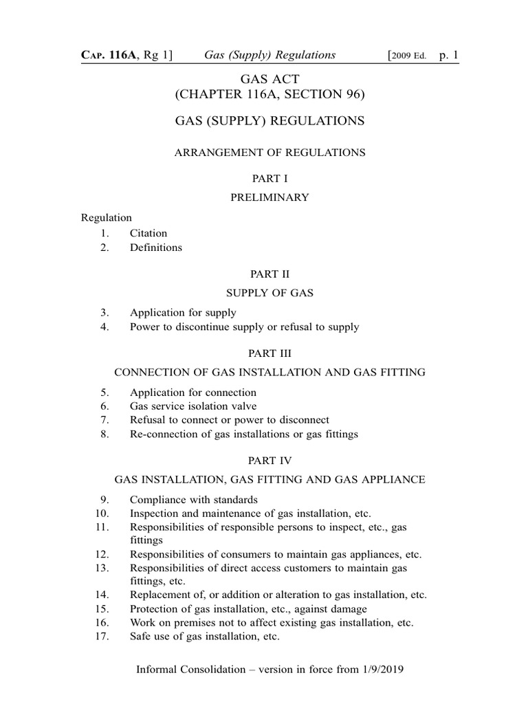 Gas (Supply) Regulations | PDF