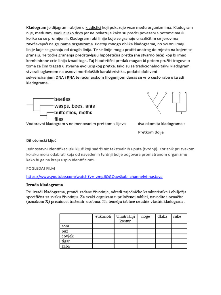 Kladogram I Dihotomski Ključ | PDF