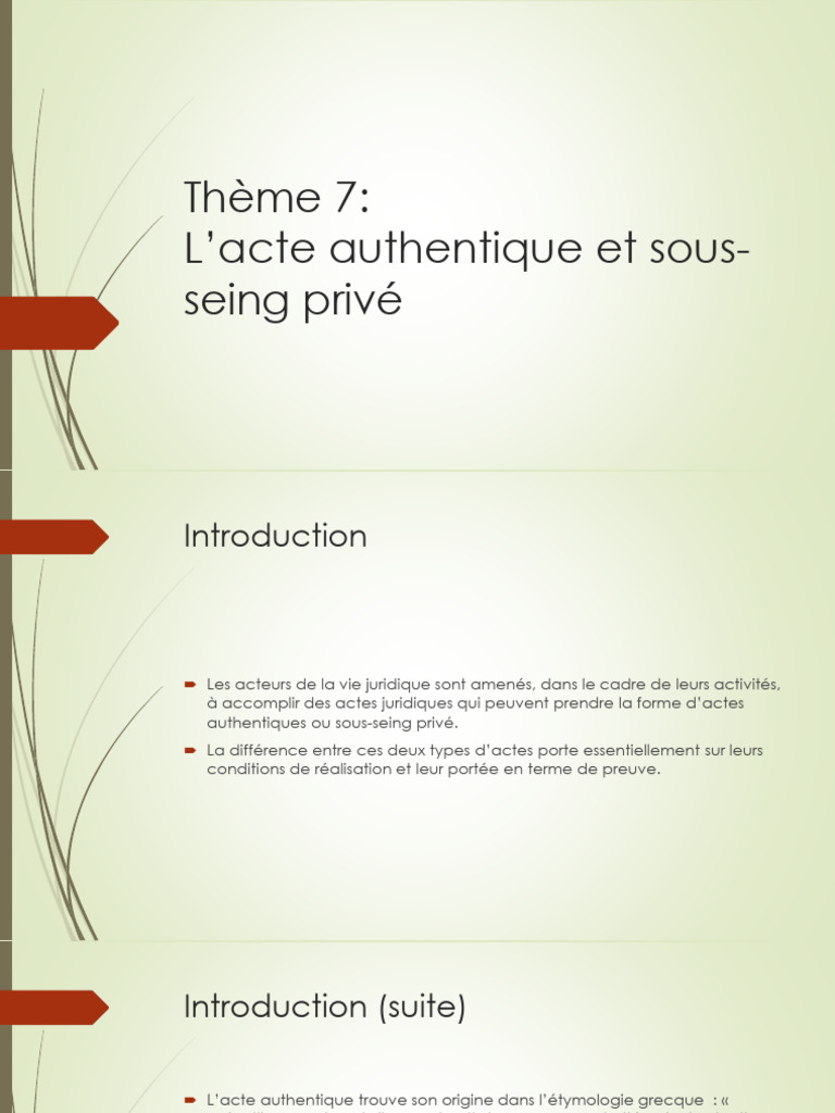 Acte Sous Seing Priv Et Acte Authentique