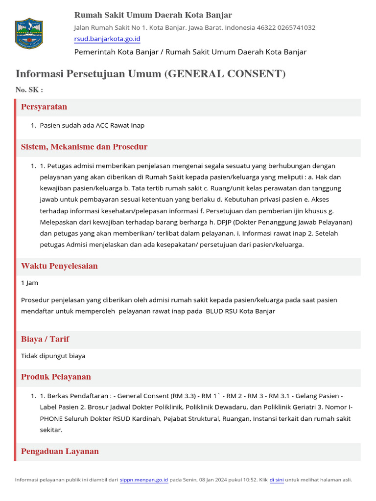 Unduh Standar Pelayanan - Informasi Persetujuan Umum (GENERAL CONSENT) | PDF
