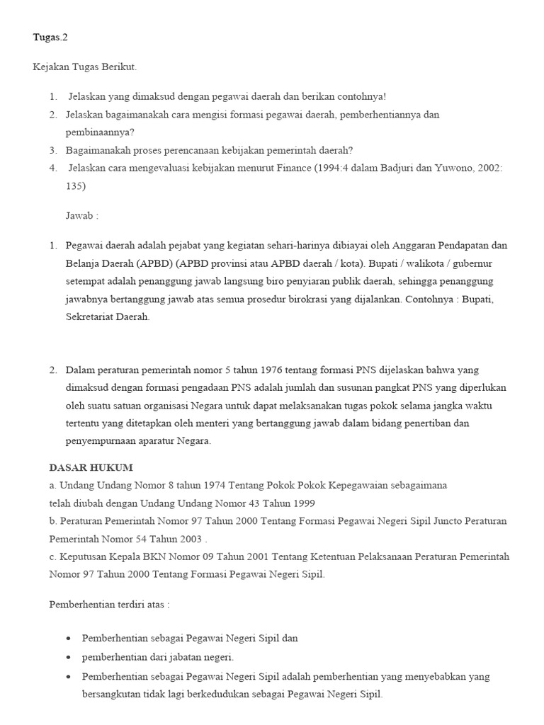 Tugas 2 Mata Kuliah Administrasi Pemerintahan Daerah | PDF