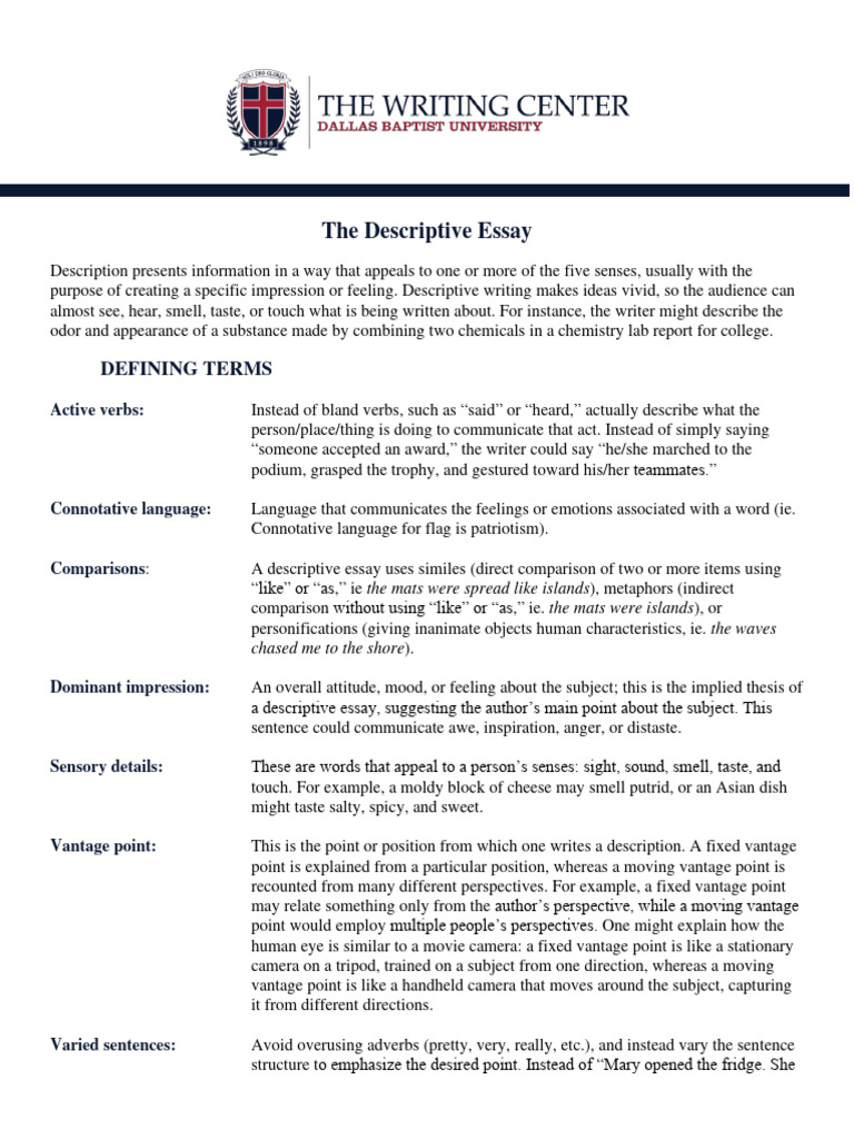 descriptive-essay | PDF | Essays | Senses