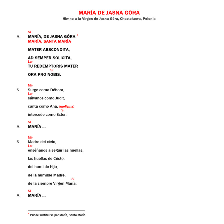 Himno a la Virgen de Jasna Göra | PDF