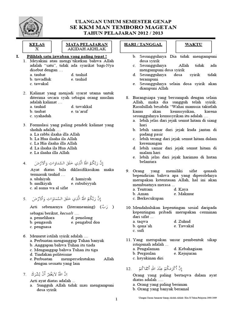 SOAL ULANGAN UMUM SEM 2 | PDF