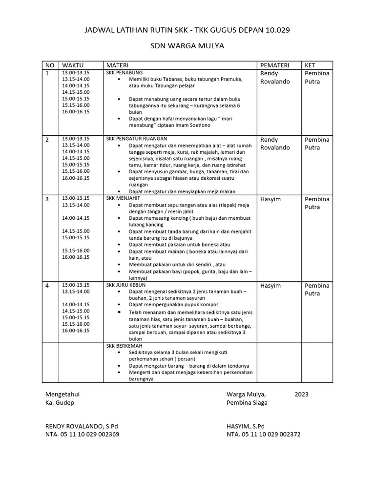 @jadwal Kegiatan SKK | PDF