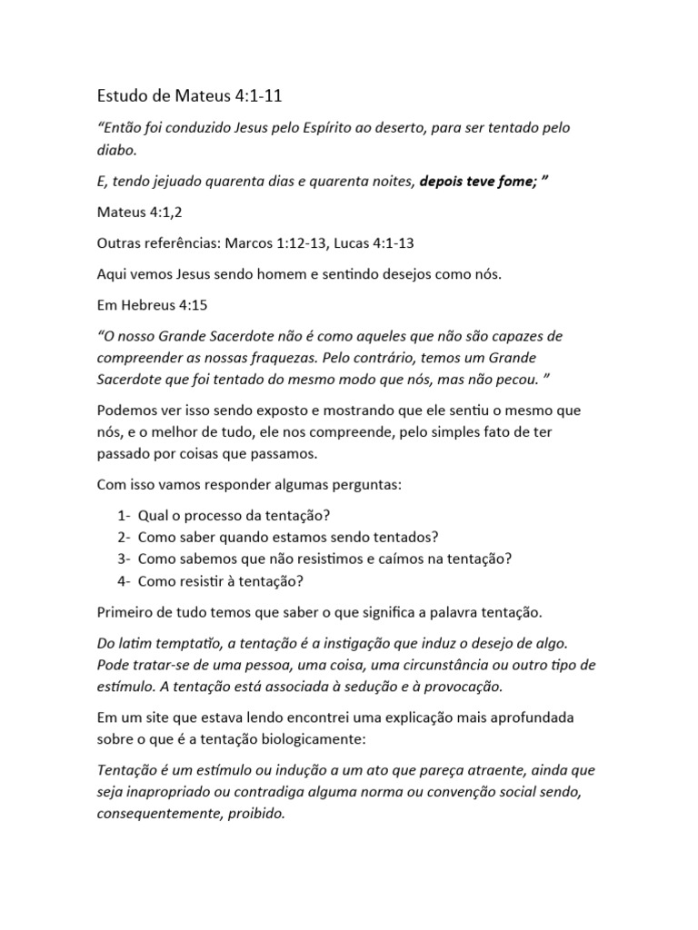 Estudo de Mateus 4 1 - 11 Atualizado | PDF