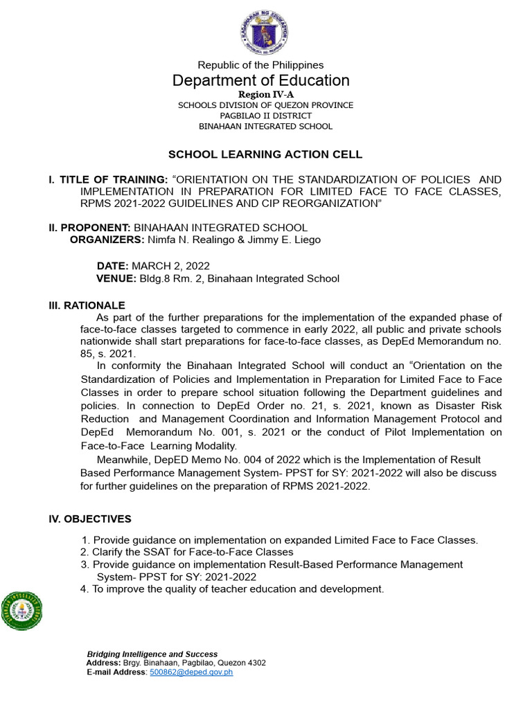 ACCOMPLISHMENT REPORT LAC SESSION ON POLICIES FOR FACE TO FACE CLASEES ...