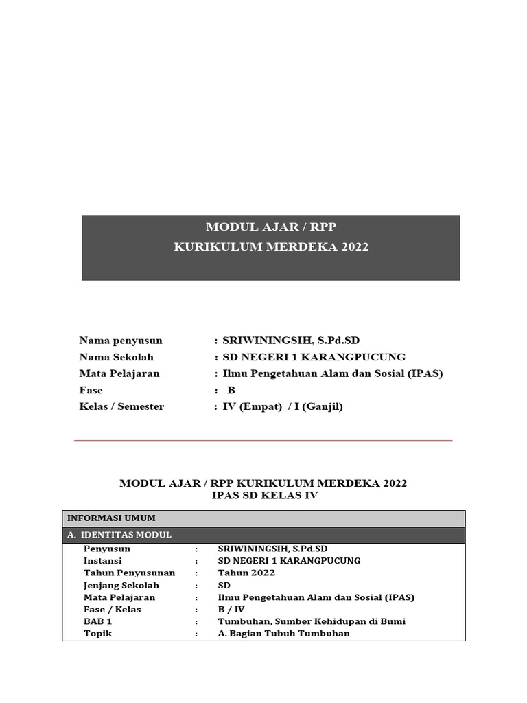 Modul Ajar / RPP Kurikulum Merdeka 2022 | PDF