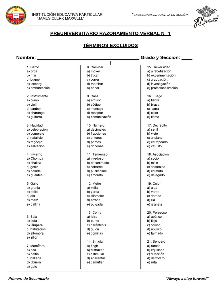 1º Término Excluido - Preu. Raz. Verbal | PDF