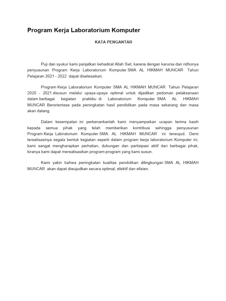 Program Kerja Laboratorium Komputer | PDF