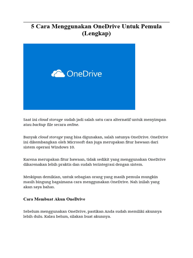 5 Cara Menggunakan OneDrive Untuk Pemula | PDF