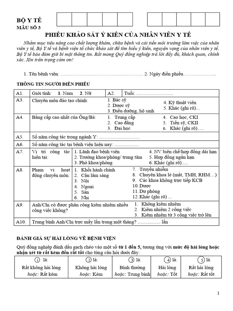 Mau Phieu Khao Sat Hai Long Nhan Vien y Te | PDF