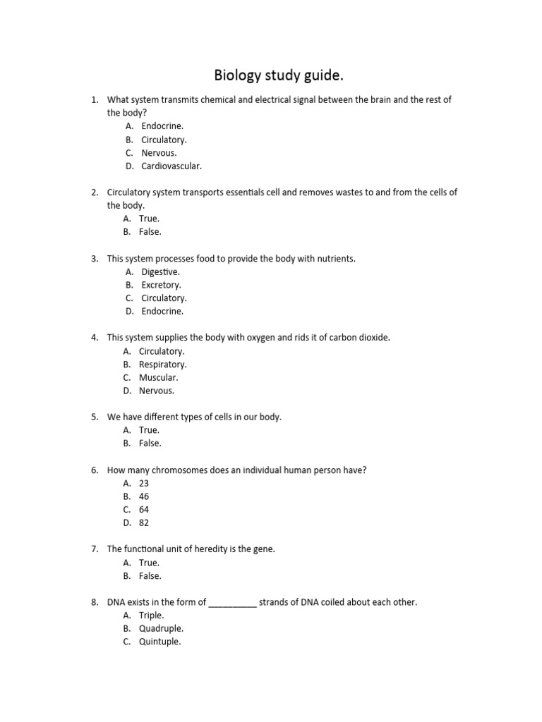 Biology Study Guide | PDF