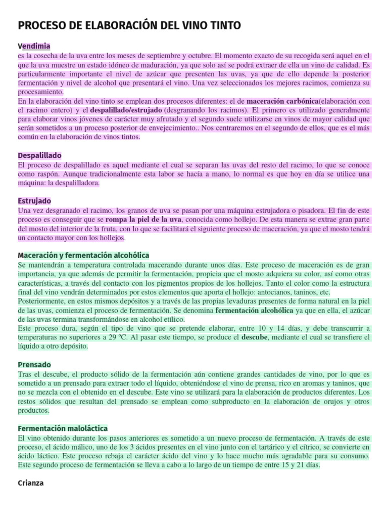 Proceso de Elaboración Del Vino Tinto | PDF