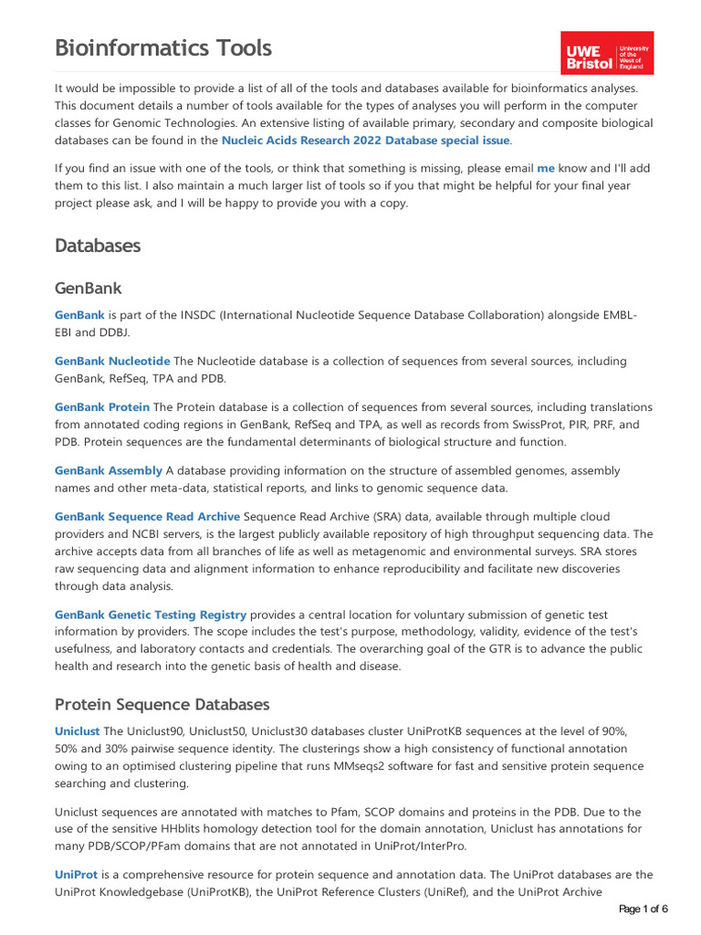 Bioinformatics Tools | PDF