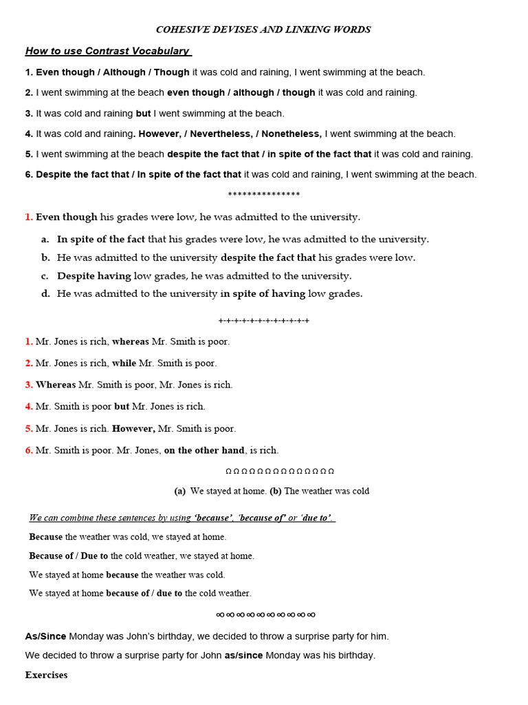 Cohesive Devises and Linking Words II | PDF