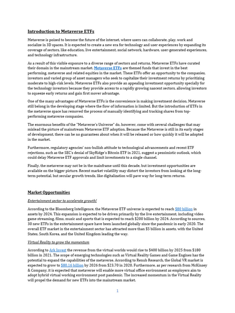 Metaverse ETF - 03.23.22 | PDF | Business | Finance & Money Management