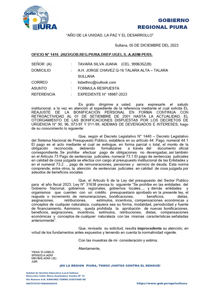 OFICIO RESPUESTA | PDF | Gobierno