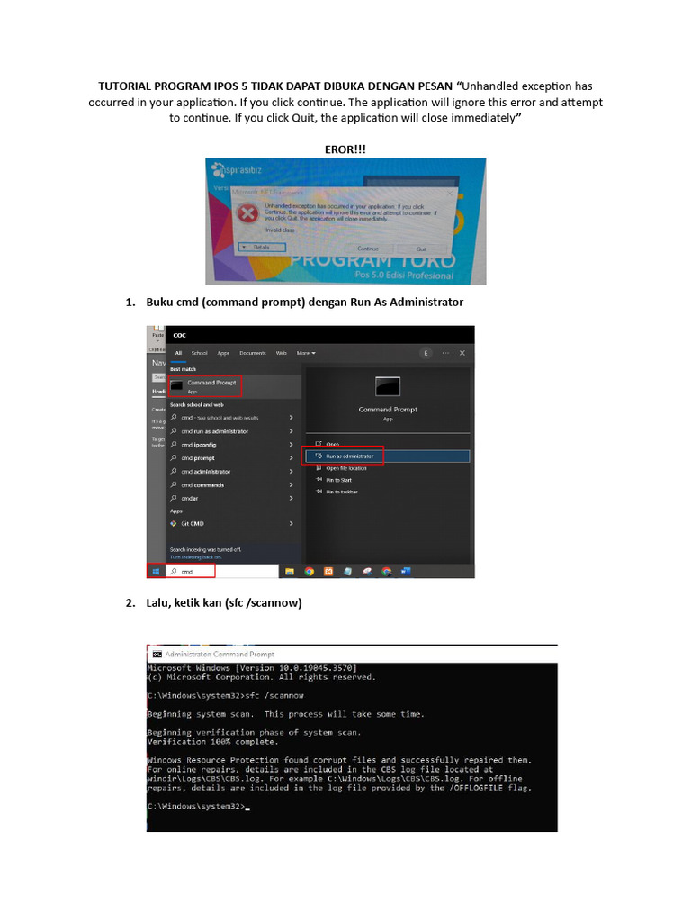 TUTORIAL PROGRAM IPOS 5 TIDAK DAPAT DIBUKA DENGAN PESAN Unhandled ...