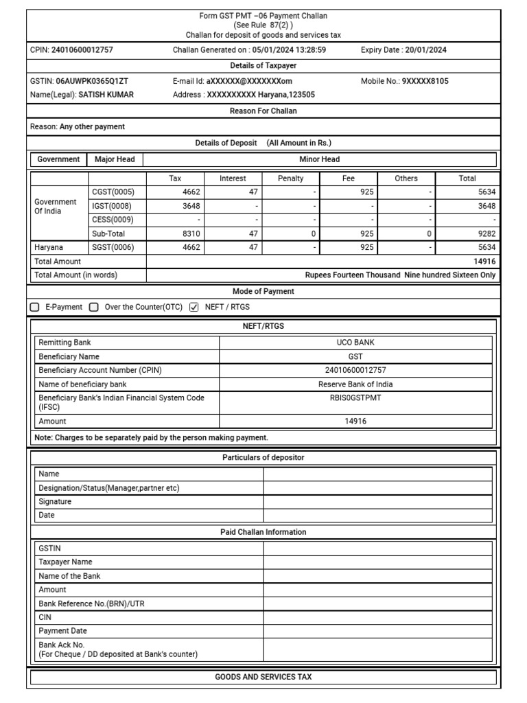 GST PMT-06 Payment Challan Details | PDF