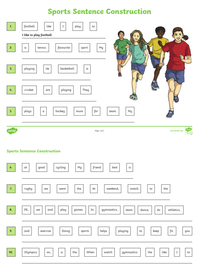 Sports Sentence Construction Activity Sheet | PDF
