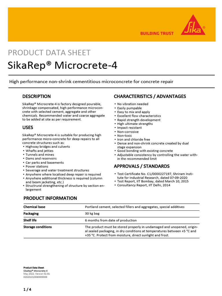 Sikarep Microcrete-4 | PDF | Concrete | Water