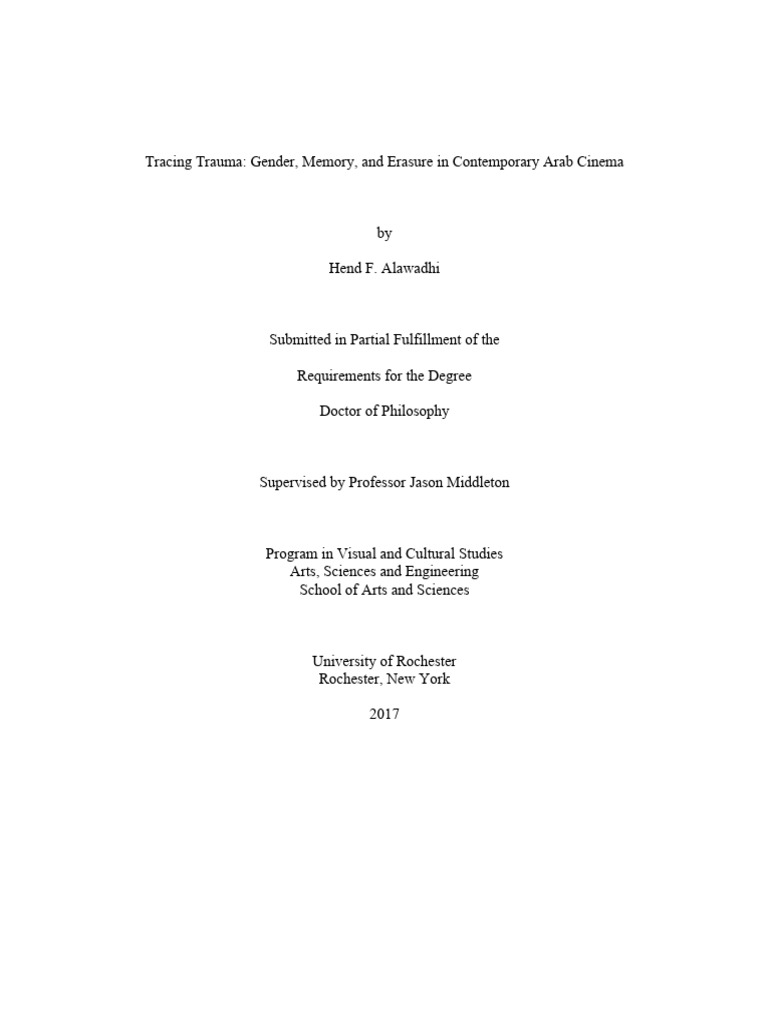 Tracing Trauma Gender, Memory, and Erasure in Contemporary Arab Cinema | PDF