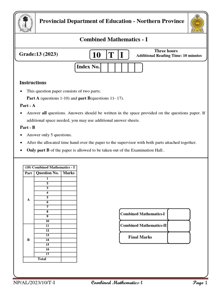 Eg13 Com Maths EM Part I NP 2023 | PDF