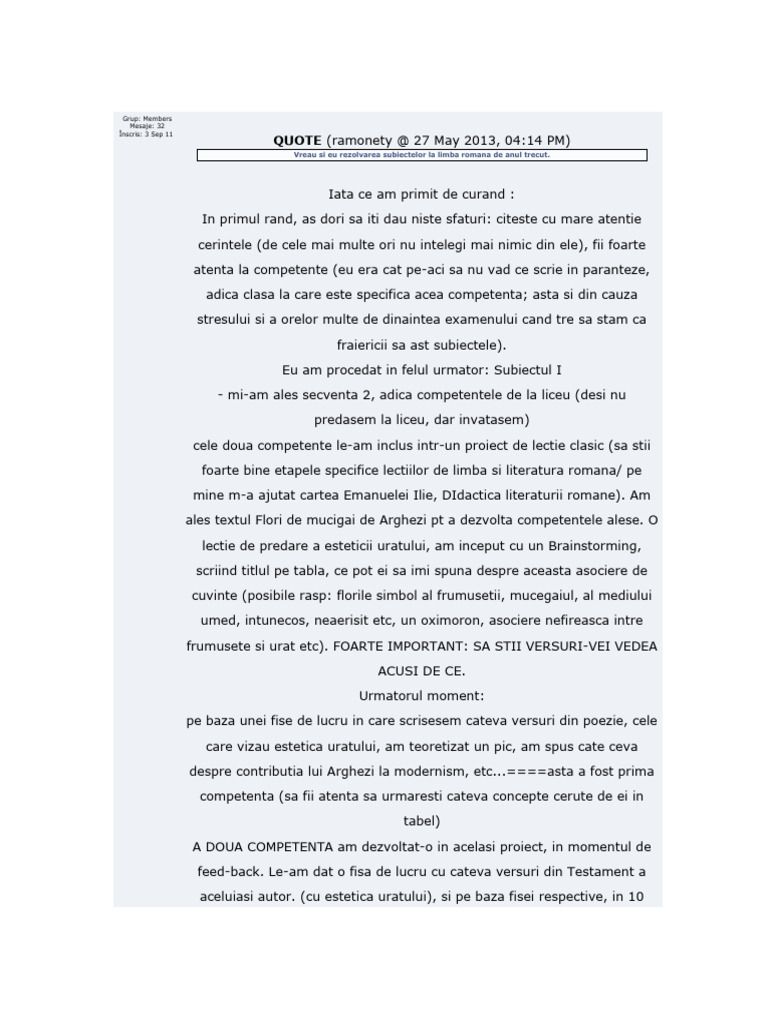 Recomandari Pentru Rezolvarea Subiectelor Titularizare | PDF