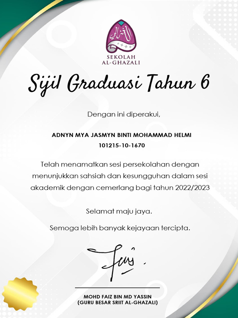 TAHUN 6 - SIJIL GRADUASI 2022 | PDF