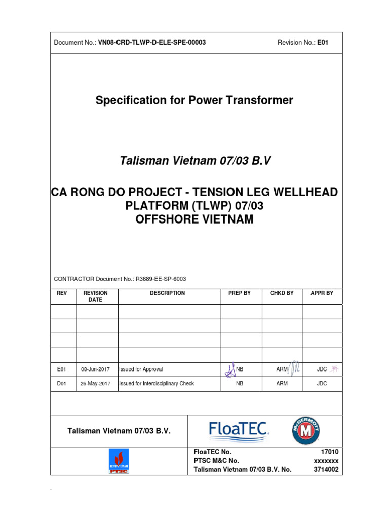 Power Transformer Specs Vietnam | PDF