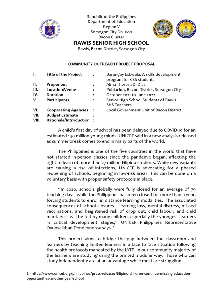 Barangay Eskwela Skills Development Program | PDF