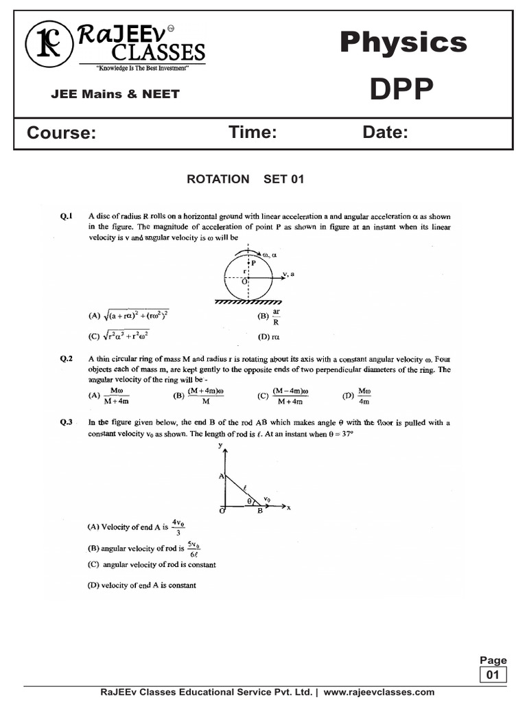 JEE Mains & NEET Physics Rotation Sets | PDF