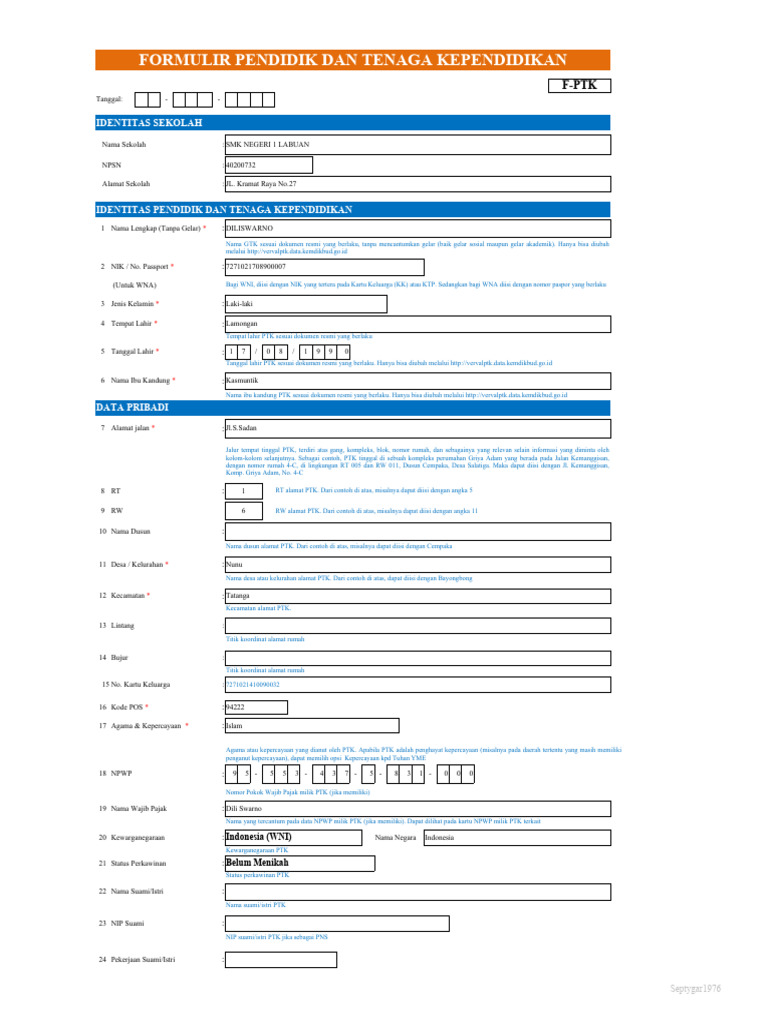 Format PTK Baru Dapodik | PDF