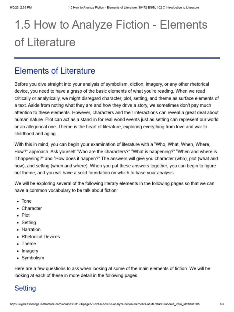 Analyzing Fiction: Key Elements Guide | PDF