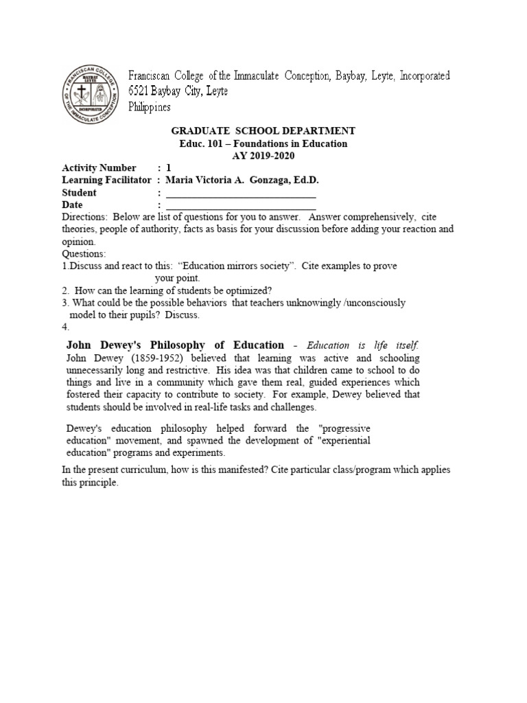 Activities Educ 101 2017 | PDF