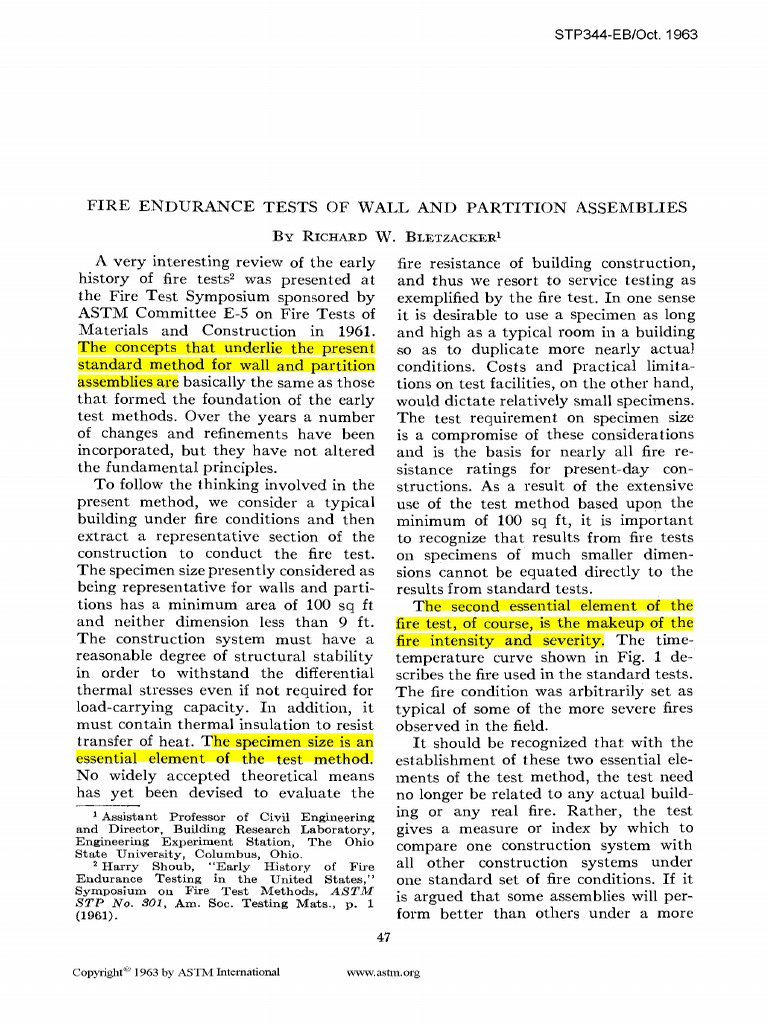 Fire Endurance Tests of Wall and Partition Assemblies | PDF