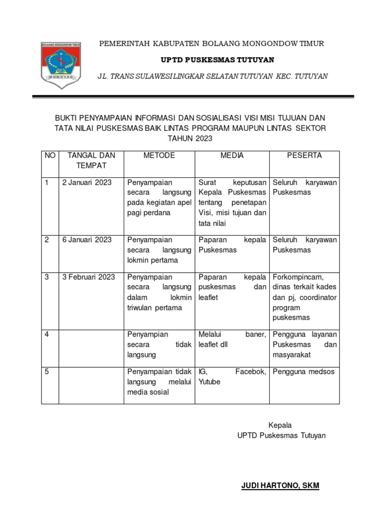 Bukti Sosialisasi Visi Misi | PDF