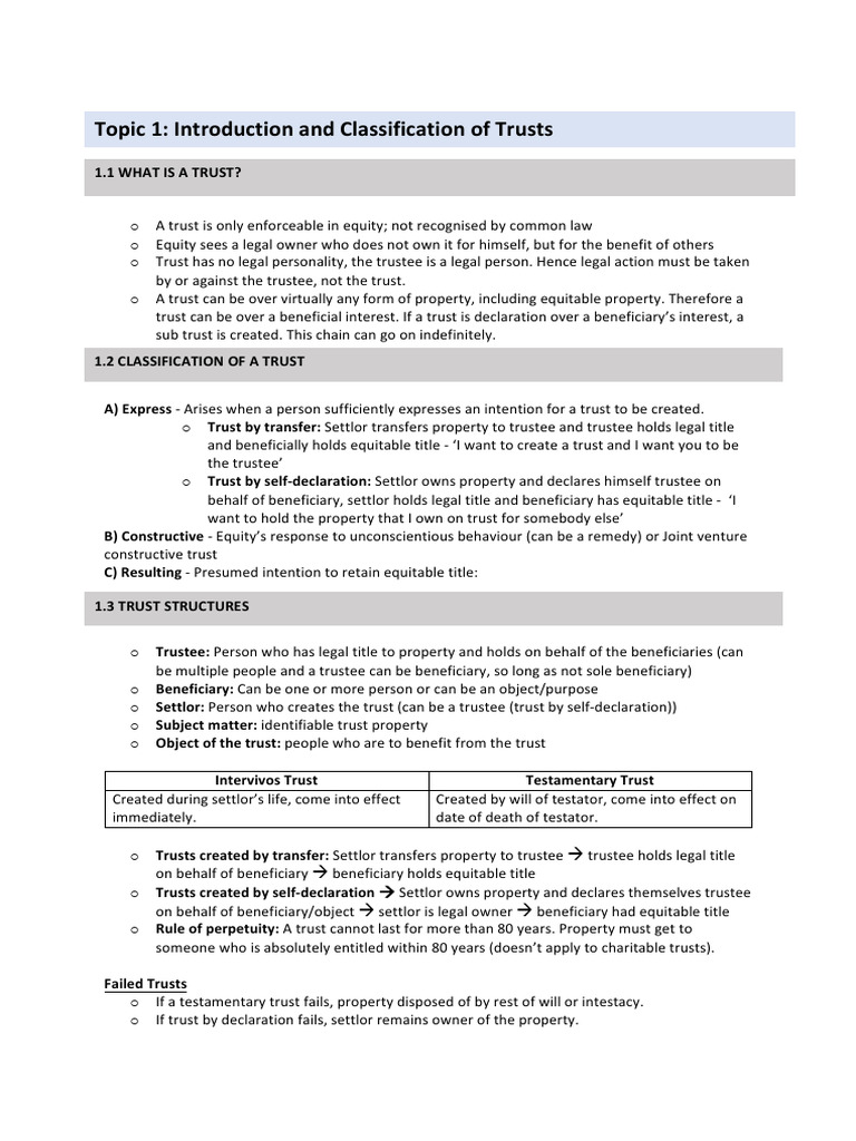 Classificationof Trust | PDF | Trust Law | Settlor