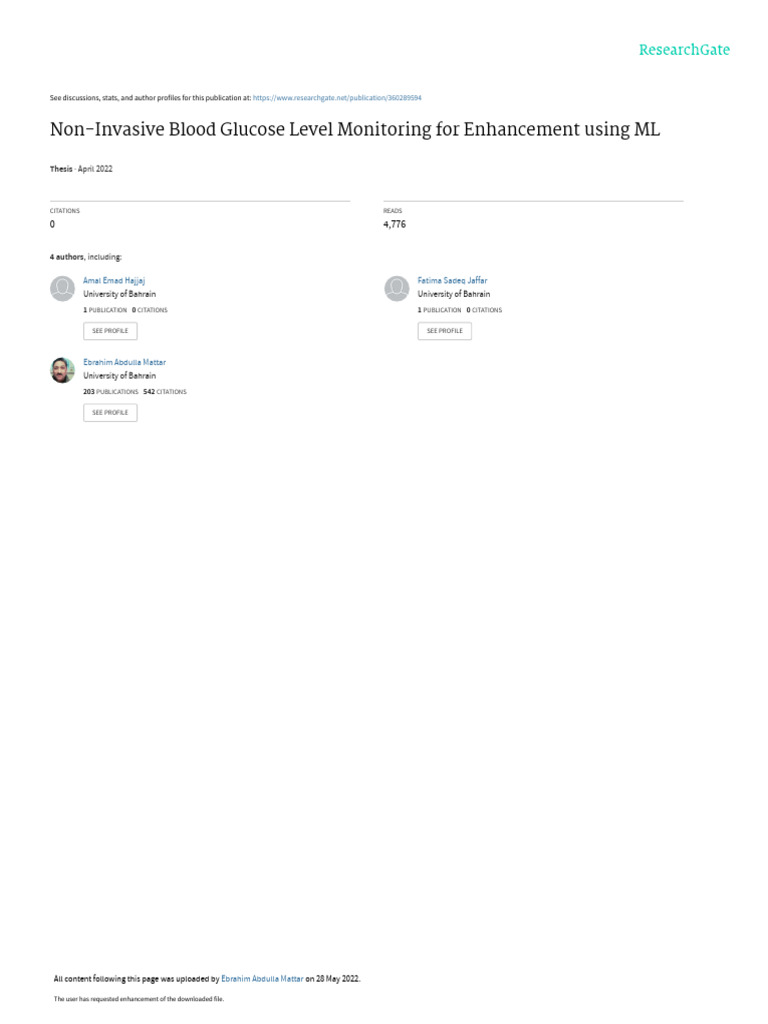 Non-Invasive Blood Glucose Level Monitoring For Enhancement Using ML ...