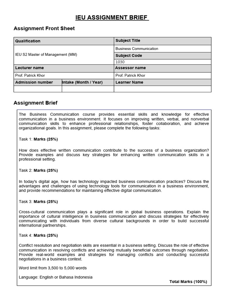 Business Communication Assignment Guide | PDF | Apa Style | Citation