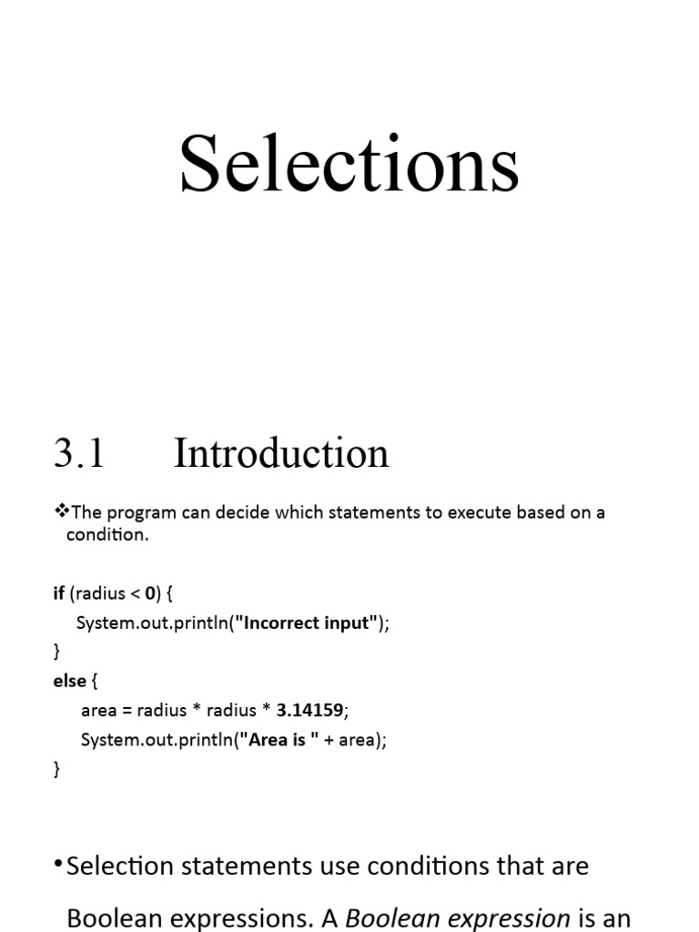 Java Selection Statements and Boolean Logic | PDF | Boolean Data Type | Mathematics