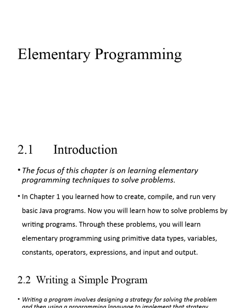 Chapter 2 - Elementary Programming | PDF | Teaching Methods & Materials | Computers