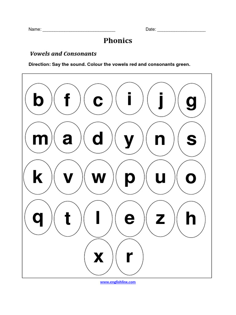 Vowels Consonants Phonics Worksheet | PDF