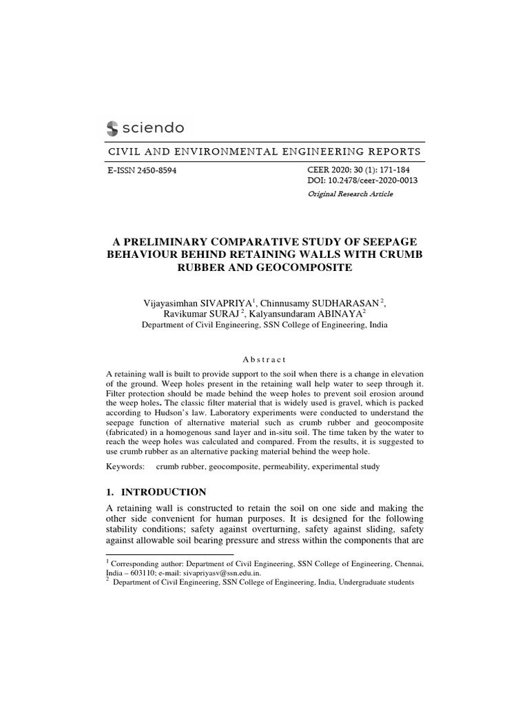 Seepage Study: Crumb Rubber vs Geocomposite | PDF | Science & Mathematics