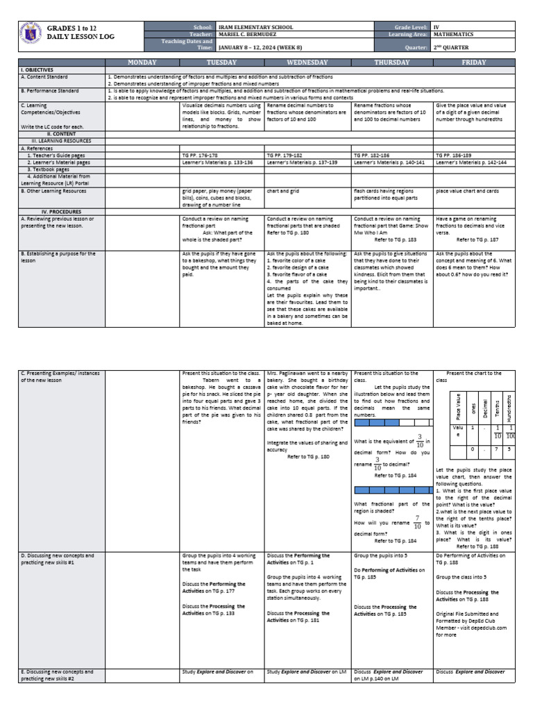 DLL - Mathematics 4 - Q2 - W8 | PDF