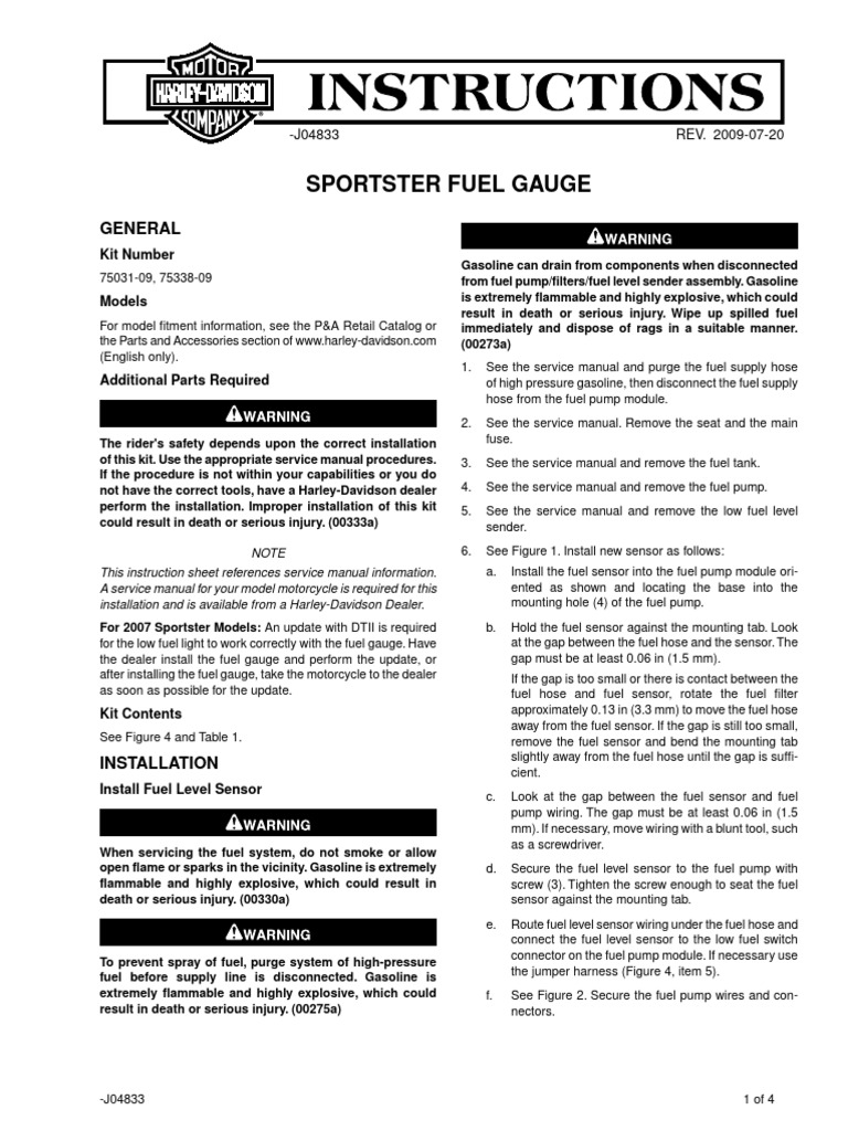 Sportster Fuel Gauge Install Guide | PDF | Electrical Connector | Brake